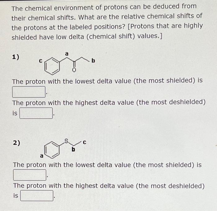 Solved The chemical environment of protons can be deduced | Chegg.com