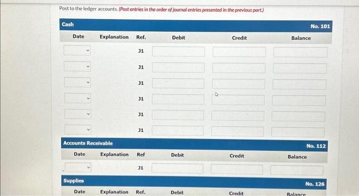 Solved Post to the ledger accounts. (Post entries in | Chegg.com