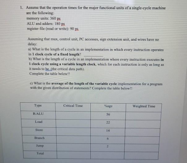 Solved 1. Assume that the operation times for the major | Chegg.com