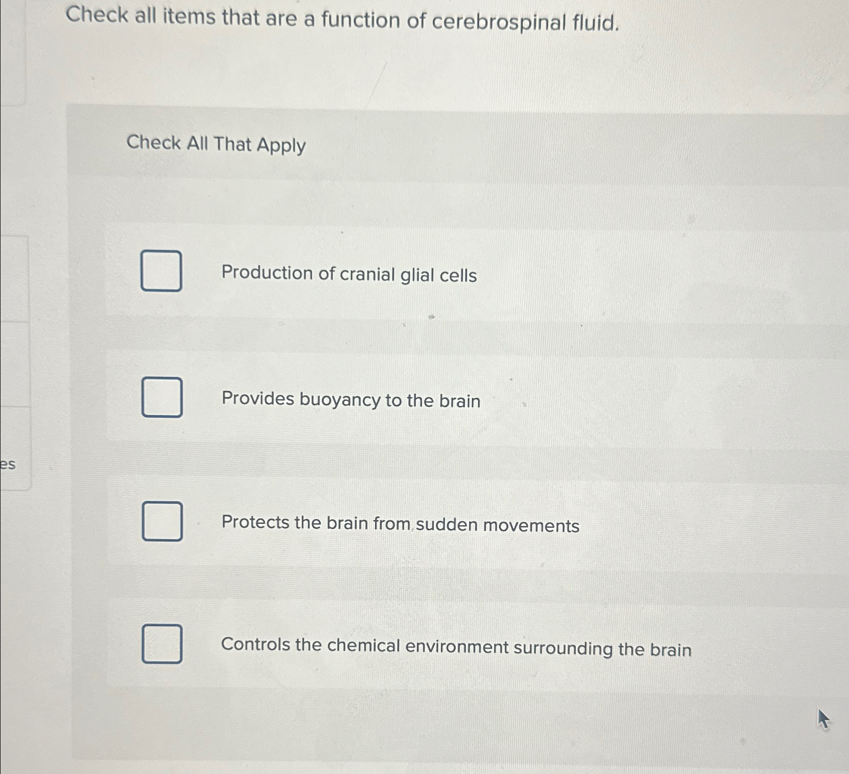 Solved Check all items that are a function of cerebrospinal | Chegg.com