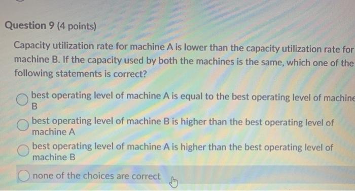 Solved Question 9 (4 points) Capacity utilization rate for | Chegg.com