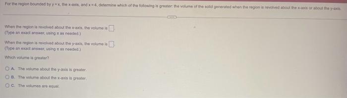 Solved When the rogion is tevolved about the x-axis, the | Chegg.com