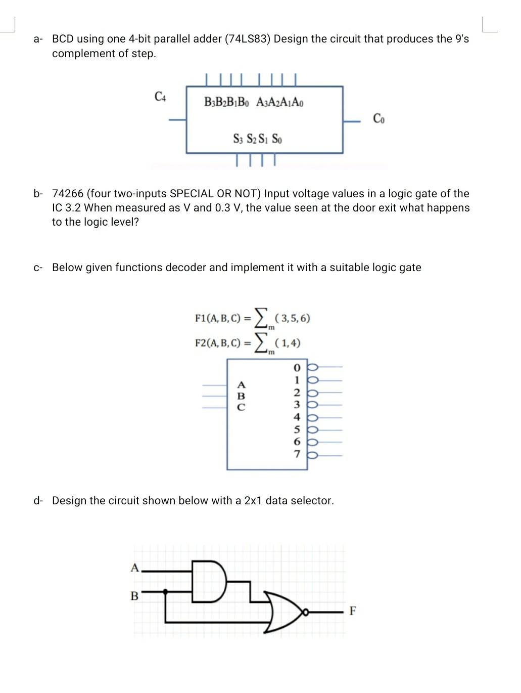 Solved a- BCD using one 4-bit parallel adder (74LS83) Design | Chegg.com