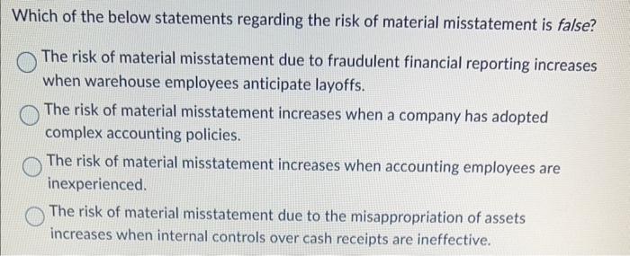 Solved Which of the below statements regarding the risk of | Chegg.com