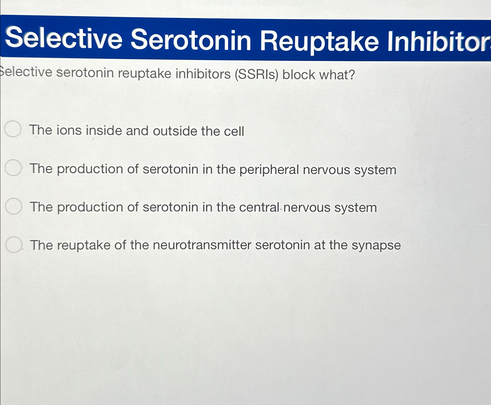 Solved Selective Serotonin Reuptake InhibitorSelective | Chegg.com