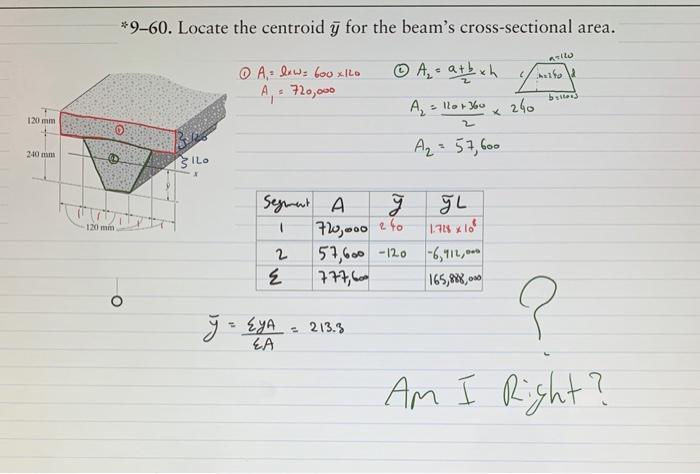 Solved *9-60. Locate the centroid yˉ for the beam's | Chegg.com