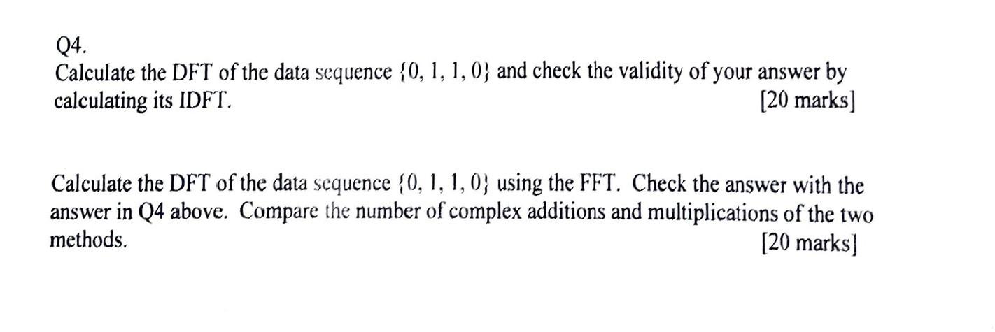 Solved Q4. Calculate the DFT of the data sequence {0, 1, | Chegg.com