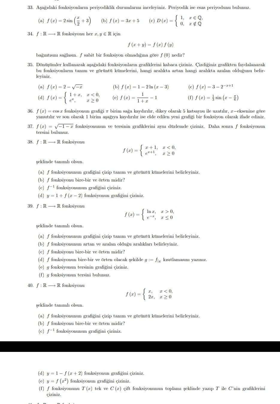 Solved 33. Aşağıdaki fonksiyonların periyodiklik durumlarm | Chegg.com