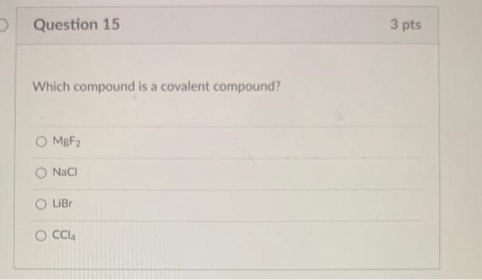 Solved Which compound is a covalent compound? MgF2 NaCl LiBr | Chegg.com