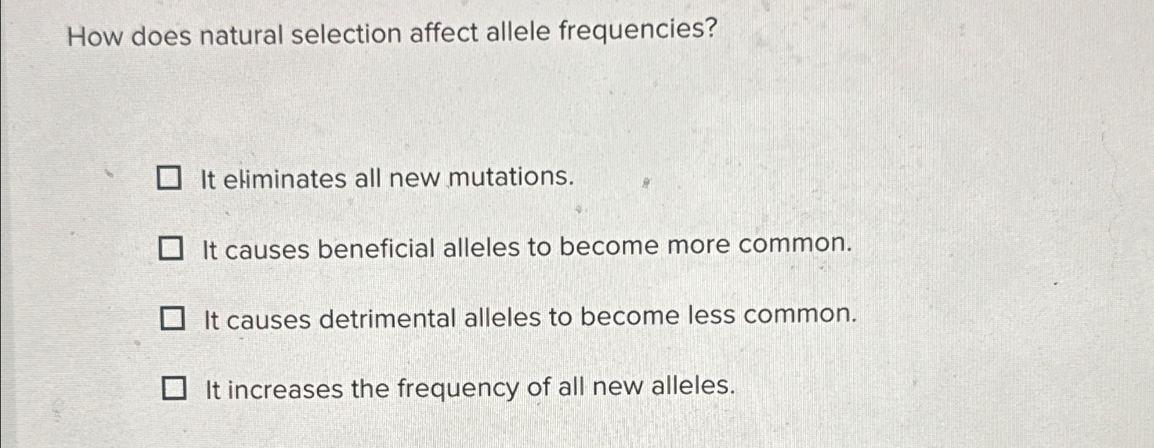 Solved How does natural selection affect allele | Chegg.com