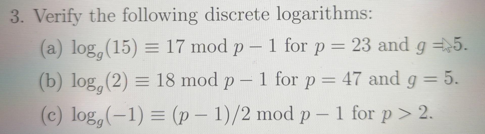 Solved 3 Verify The Following Discrete Logarithms A