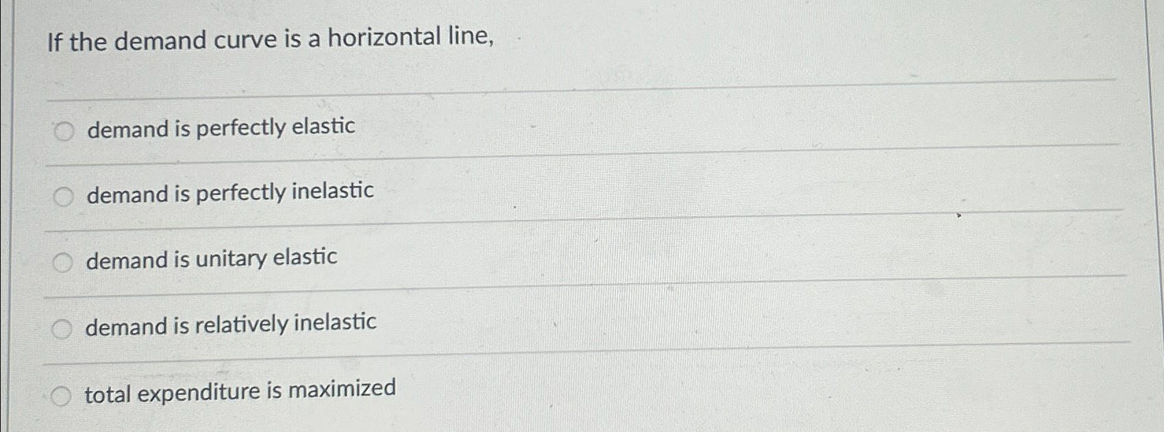 Solved If the demand curve is a horizontal line,demand is | Chegg.com