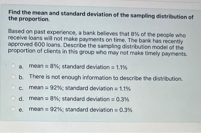 Solved Find the mean and standard deviation of the sampling | Chegg.com