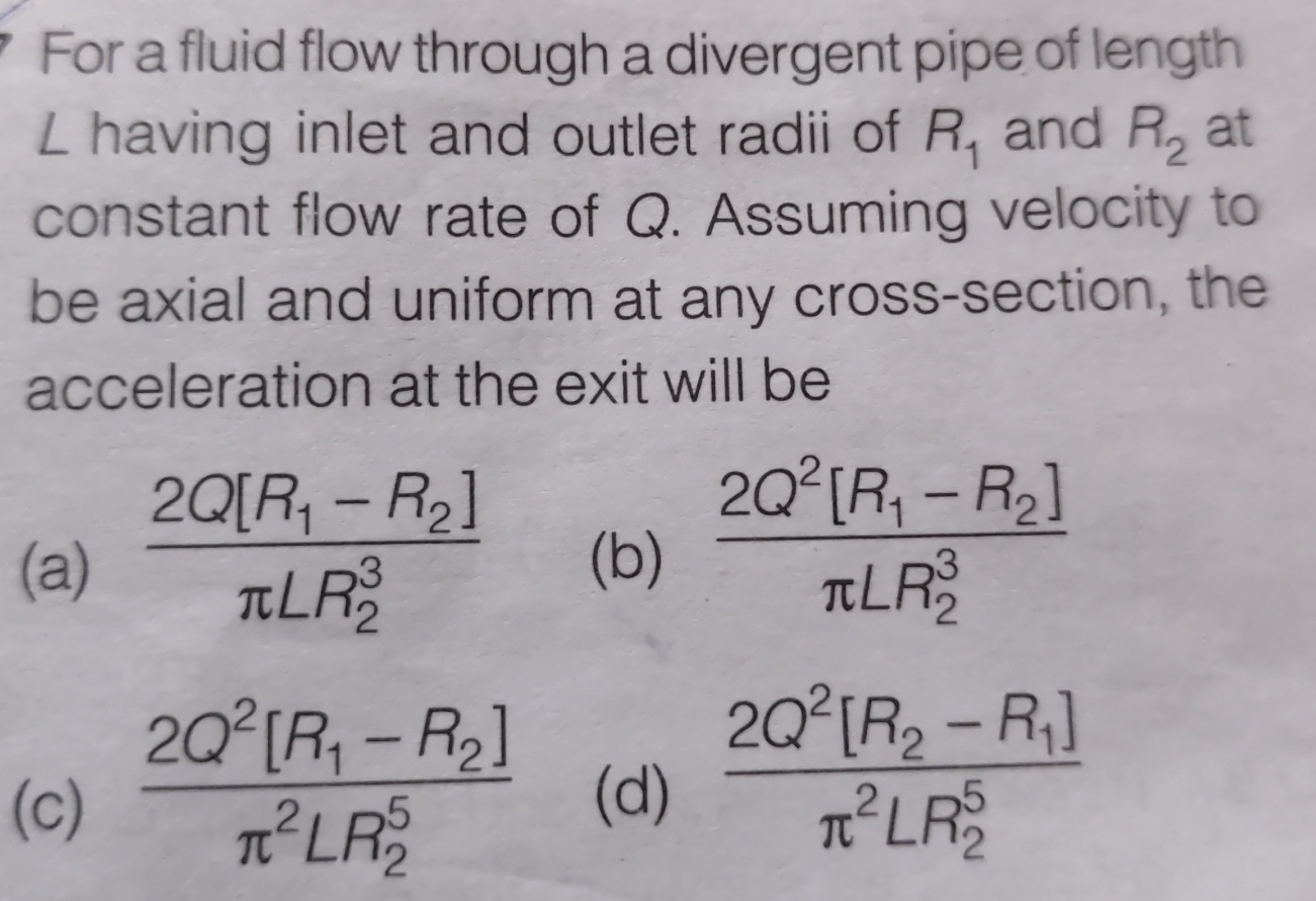 For a fluid flow through a divergent pipe of length L | Chegg.com