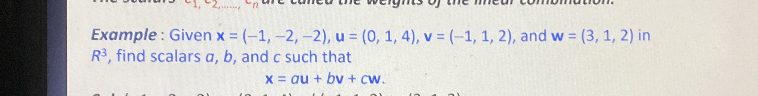 Solved Example: Given x=(-1,-2,-2),u=(0,1,4),v=(-1,1,2), | Chegg.com