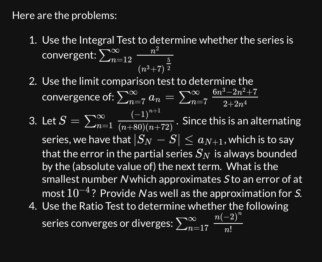 Solved Here are the problems:Use the Integral Test to | Chegg.com