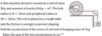 A thin massless thread is wound on a reel of mass 3kg | Chegg.com