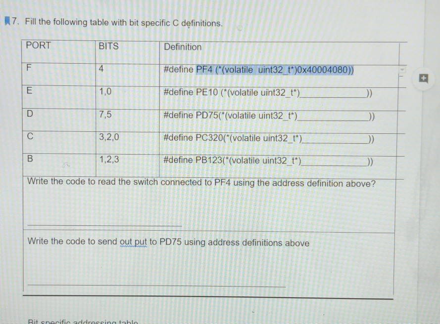 7. Fill the following table with bit specific C | Chegg.com