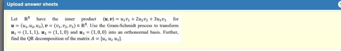 Solved Let R3 have the inner product (u,v)=u1v1+2u2v2+3u3v3 | Chegg.com