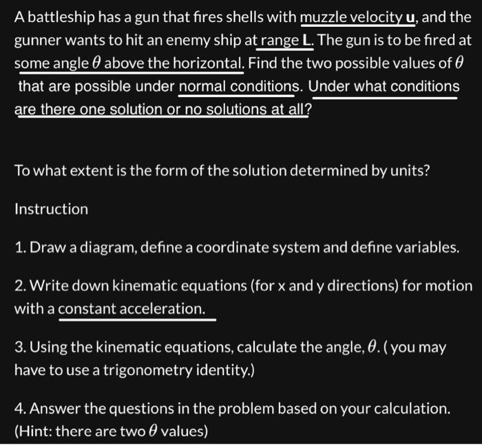 Solved A battleship has a gun that fires shells with muzzle | Chegg.com
