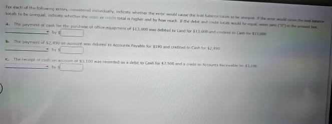 Solved For each of the following errors, considered ind | Chegg.com