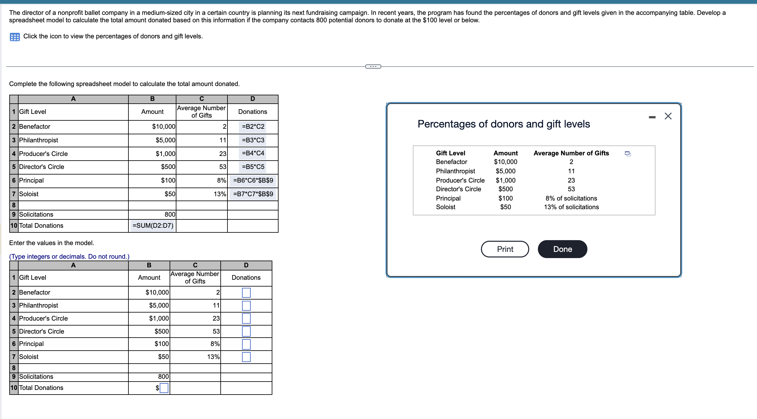 Solved spreadsheet model to calculate the total amount | Chegg.com
