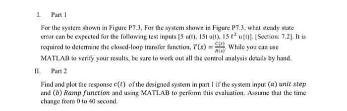 Solved I. Part 1 For the system shown in Figure P7.3, For | Chegg.com