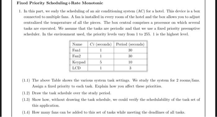 Solved Fixed Priority Scheduling +Rate Monotonic 1. In this | Chegg.com