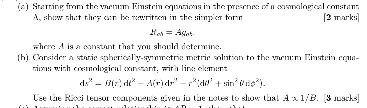 Solved (a) Starting from the vacuum Einstein equations in | Chegg.com