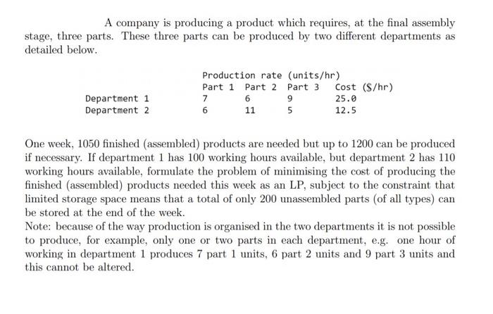 A company is producing a product which requires, at | Chegg.com