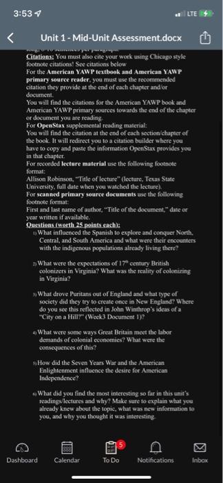 Unit 1 - Mid-Unit Assessment.docx Citations: You | Chegg.com