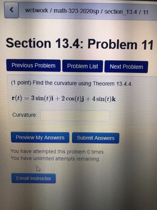 Solved webwork/math-323-2020sp / section 13.4 / 11 Section | Chegg.com