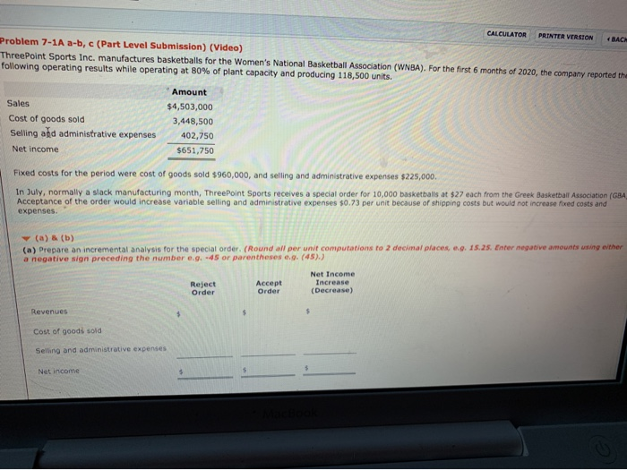 Solved CALCULATOR PRINTER VERSION BACH Problem 7-1A a-b, c | Chegg.com