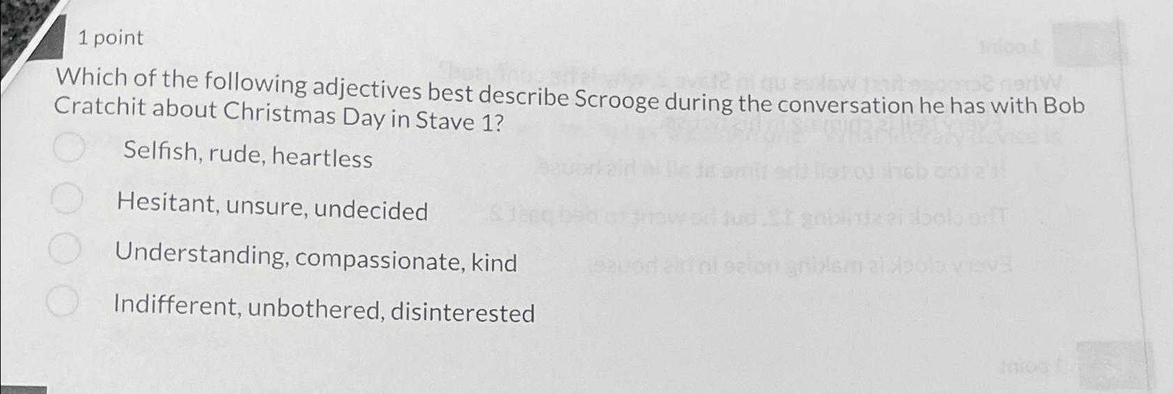 Solved 1 ﻿pointWhich of the following adjectives best | Chegg.com