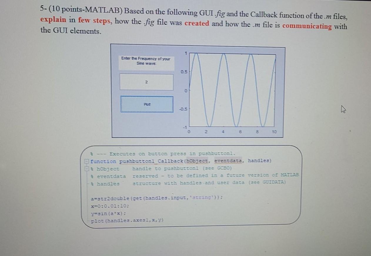 Solved 5- (10 points-MATLAB) Based on the following GUI.fig | Chegg.com