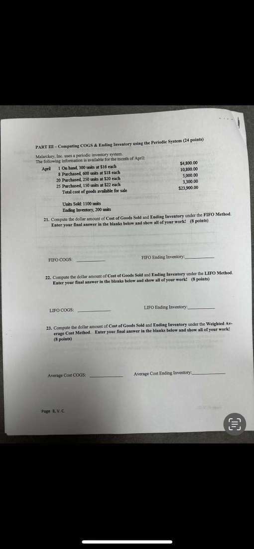 Solved PART III - ﻿Computing COGS & Ending Inventory using | Chegg.com