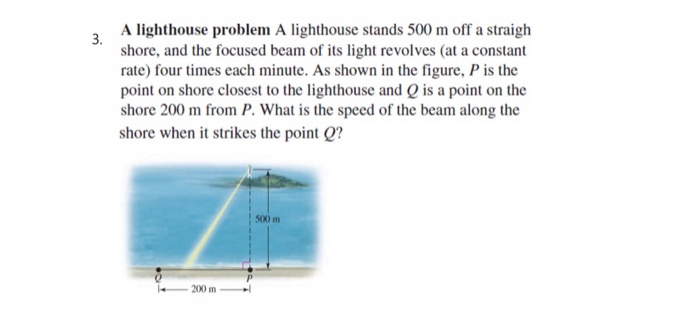Solved 3. A lighthouse problem A lighthouse stands 500 m off | Chegg.com
