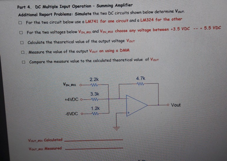 Solved Part 3. Multiple Input Operation - Summing Amplifier | Chegg.com