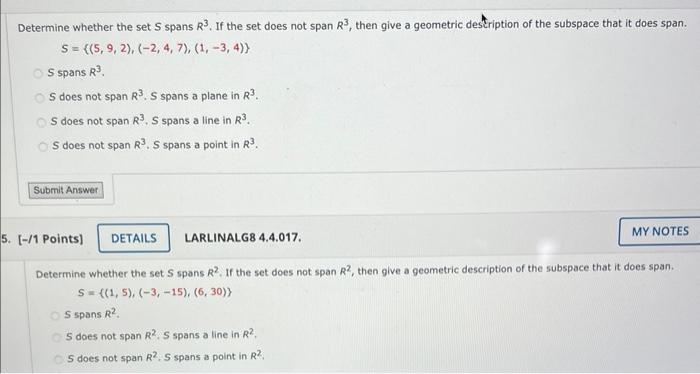Solved Determine whether the set S spans R3. If the set does | Chegg.com