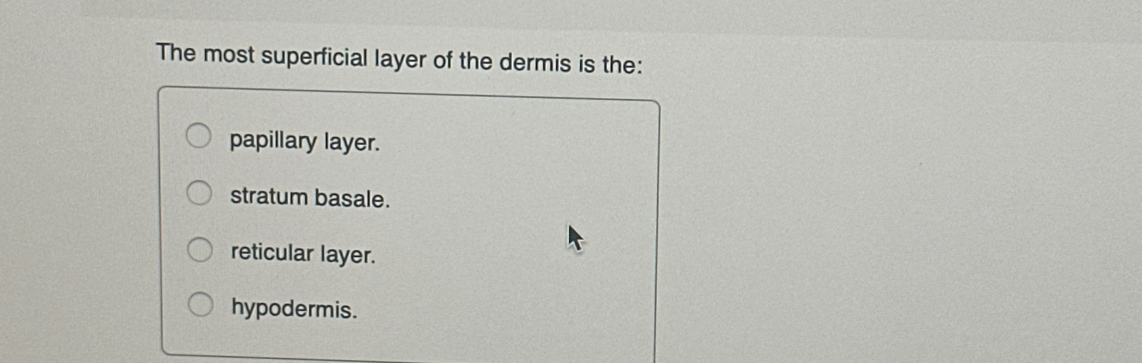 Solved The most superficial layer of the dermis is | Chegg.com