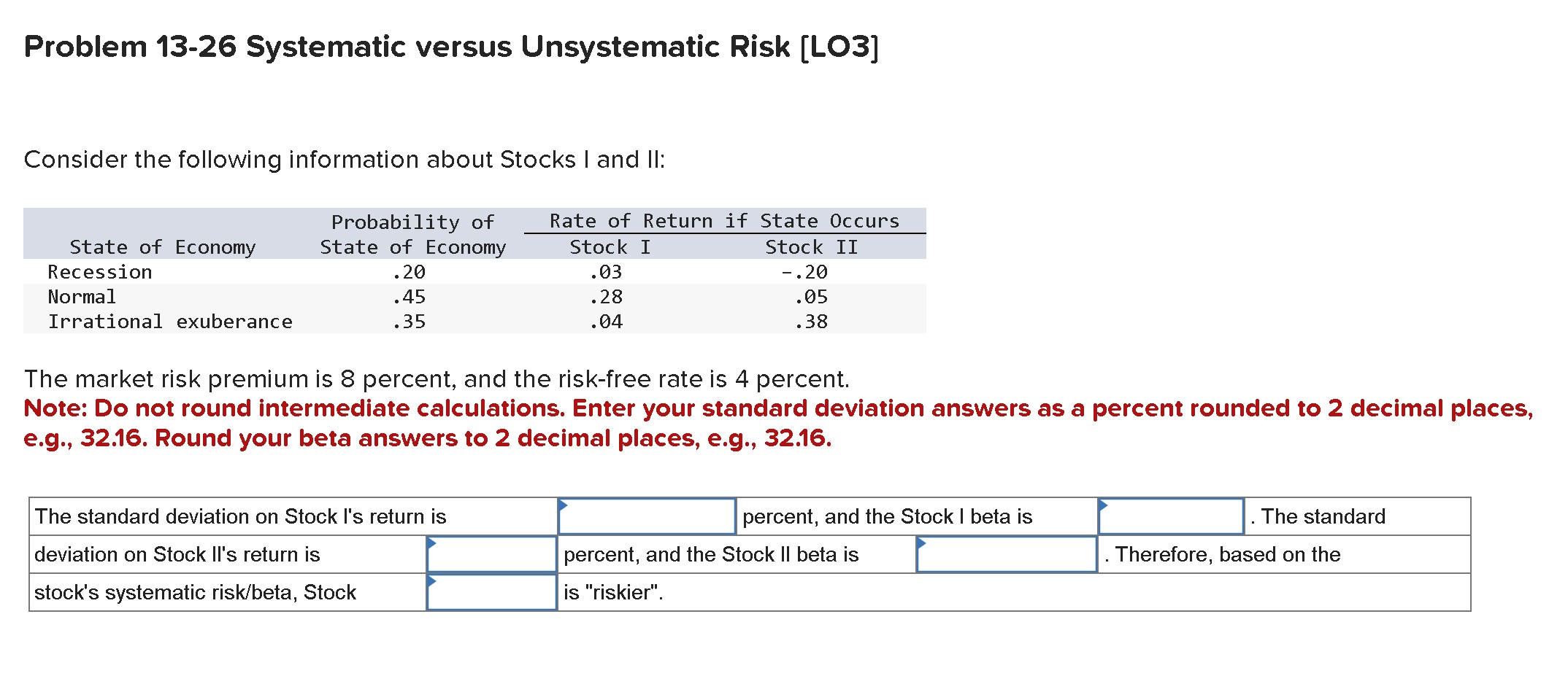 Solved Problem 13-26 ﻿Systematic versus Unsystematic Risk | Chegg.com
