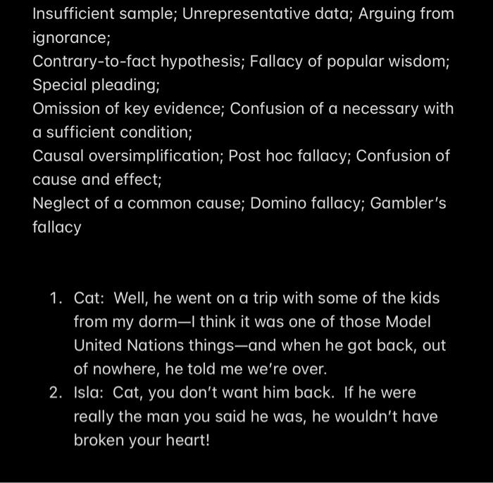 Solved Insufficient sample; Unrepresentative data; Arguing | Chegg.com