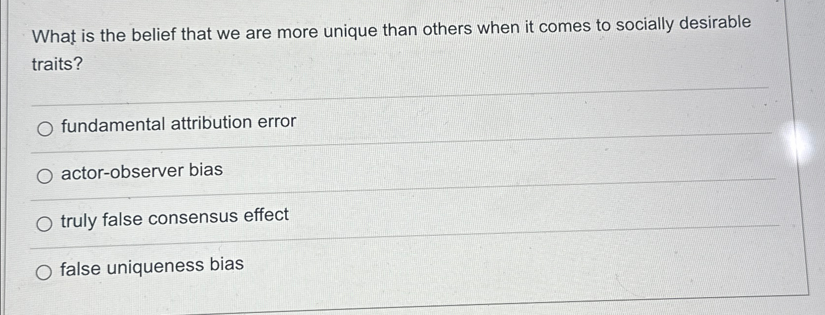 Solved What is the belief that we are more unique than | Chegg.com