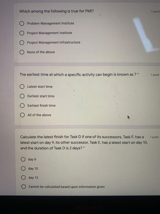 Solved Which among the following is true for PMI? 1 point | Chegg.com