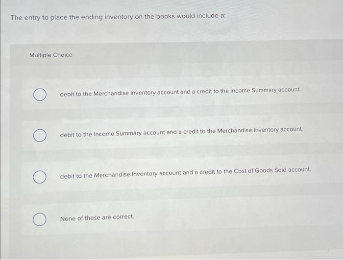 Solved The entry to place the ending inventory on the books | Chegg.com