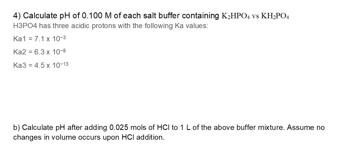 Solved Calculate pH ﻿of 0.100M ﻿of each salt buffer | Chegg.com