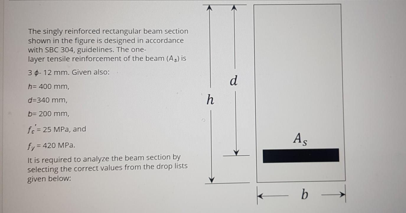 Solved The singly reinforced rectangular beam section shown | Chegg.com