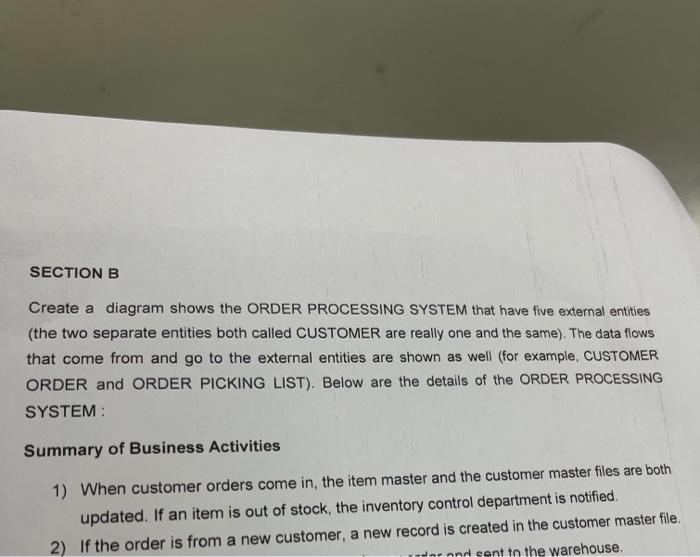 SECTION B Create a diagram shows the ORDER PROCESSING | Chegg.com