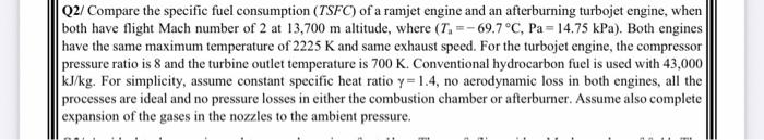 Solved Q2/ Compare the specific fuel consumption (TSFC) of a | Chegg.com