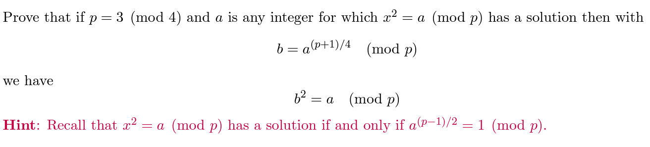 Solved Prove that if p=3(mod4) ﻿and a ﻿is any integer for | Chegg.com